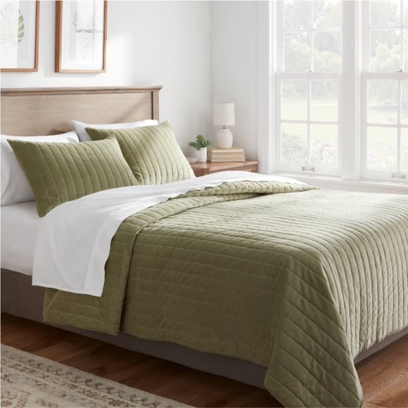 Threshold | Bedding | King Channel Stitch Velvet Quilt Green Threshold ...